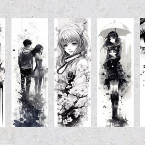 35 Manga Printable Bookmarks, Manga Black and White Digital Bookmark ...