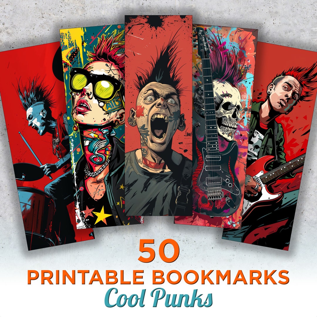 50 Punk Printable Bookmarks, Punk Music Digital Download Bookmark ...