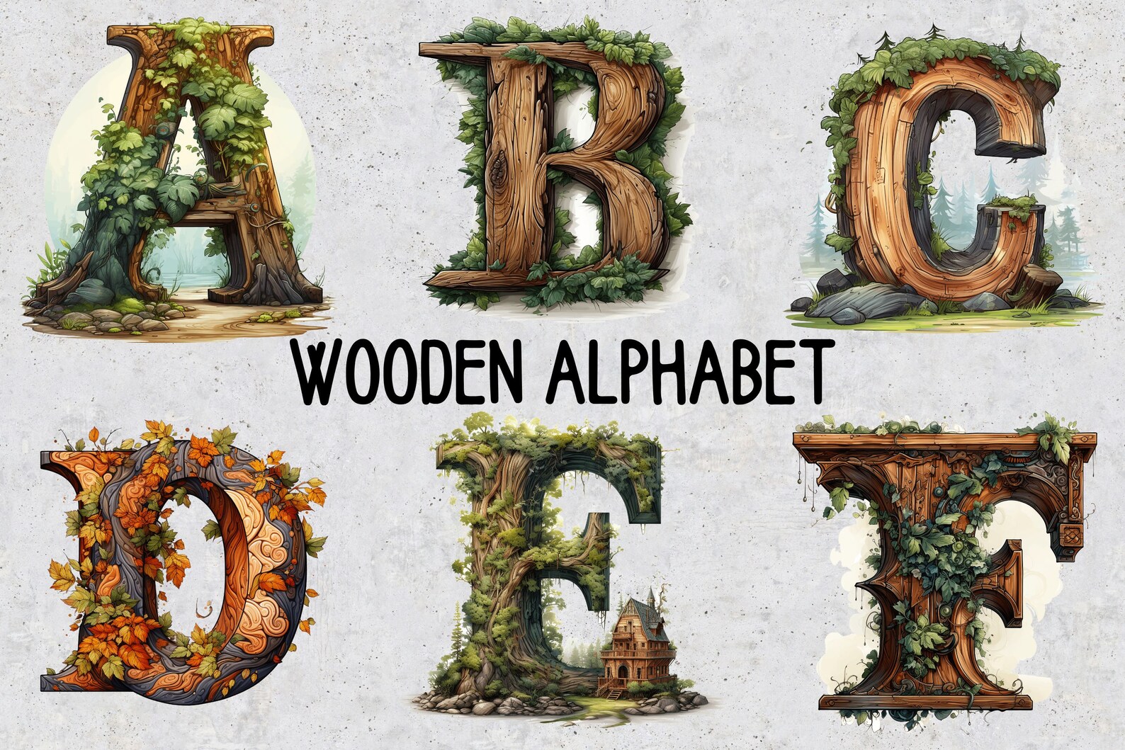 Wooden Alphabet PNG Sublimation Clip Art, Set Transparent PNG Wooden ...