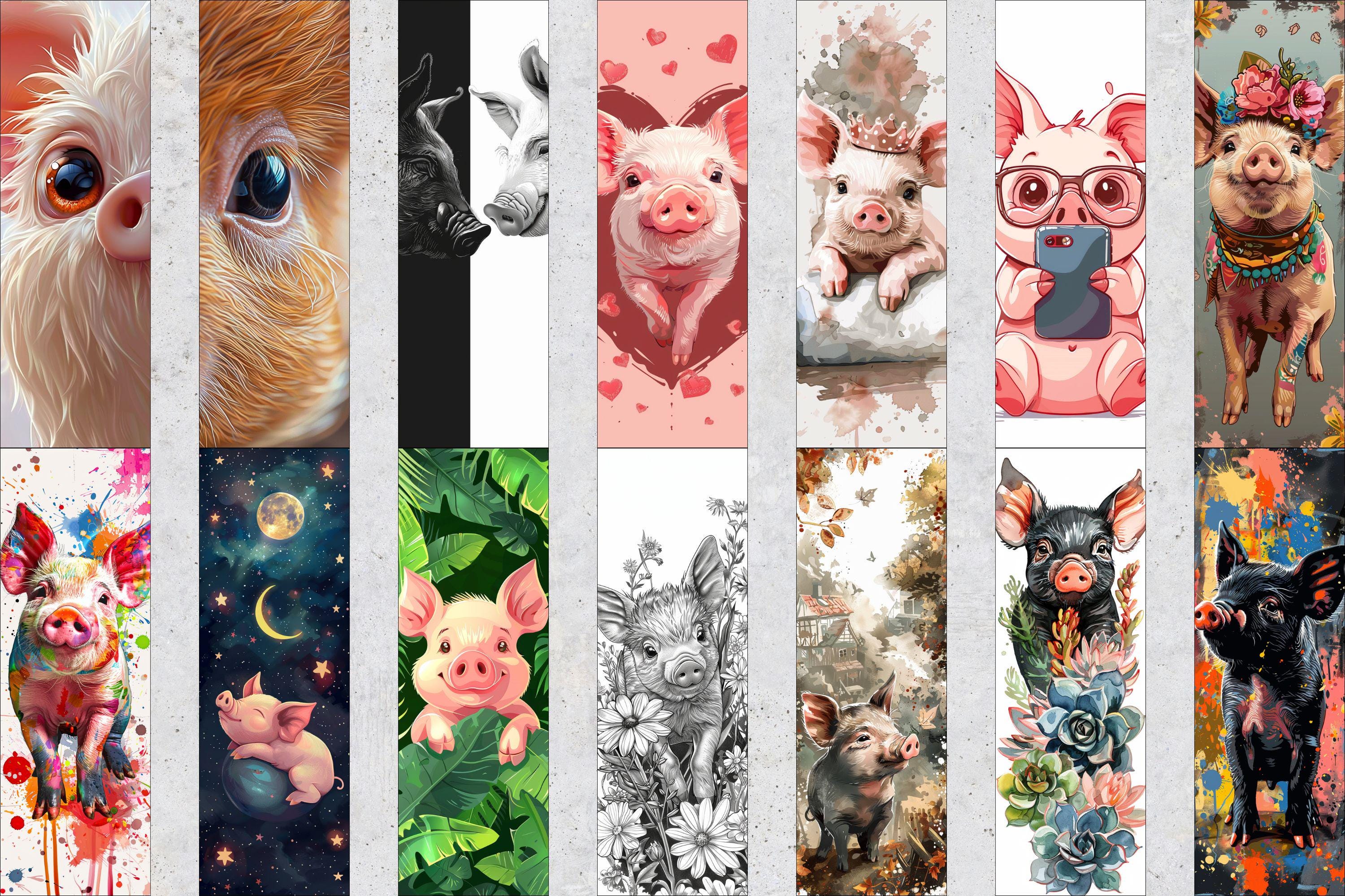 50 Mini Pig Printable Bookmarks, Mini Pig Digital Bookmark Sheets, Mini ...