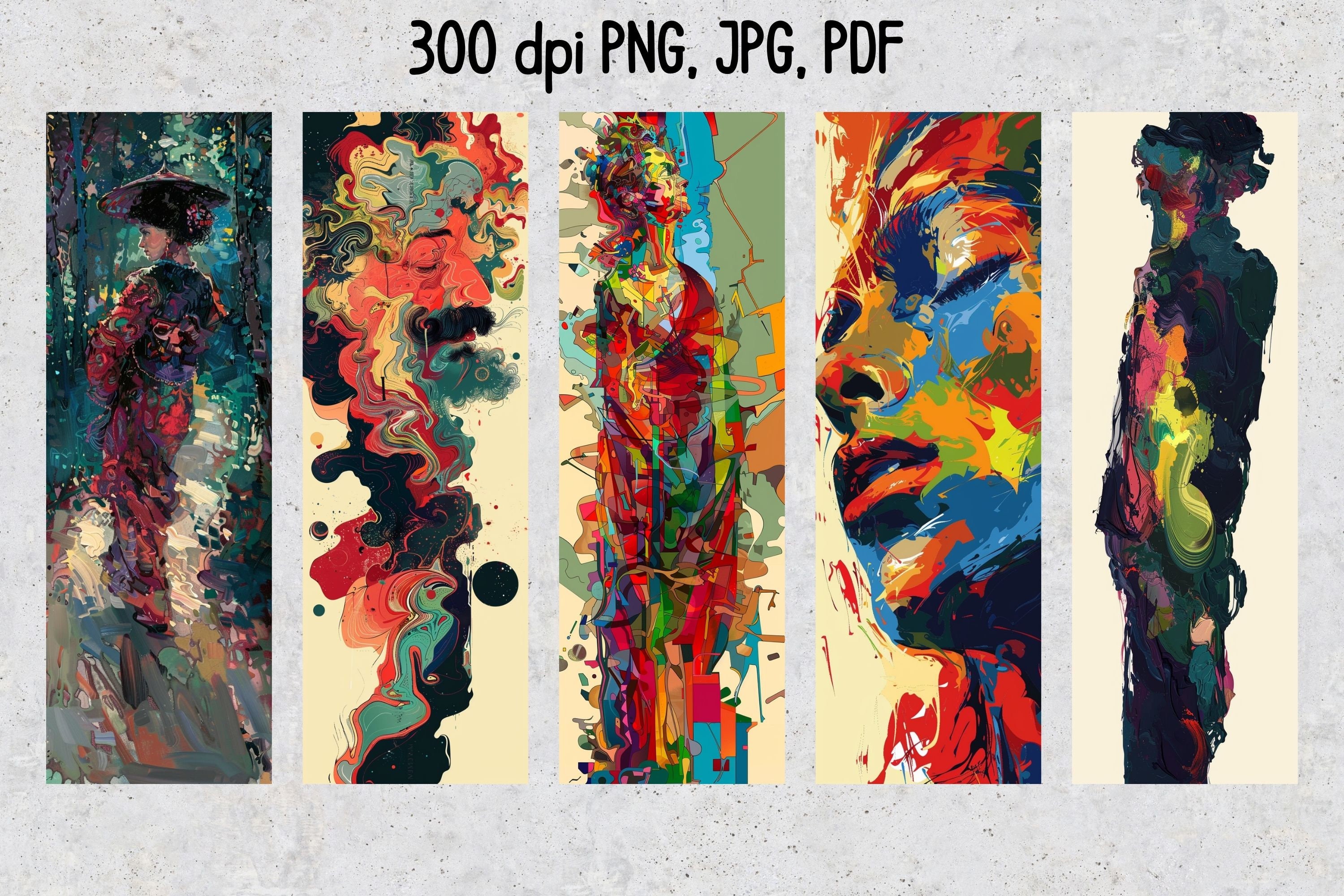 50 Abstract Portrait Printable Bookmarks, Art Digital Bookmark Sheets ...