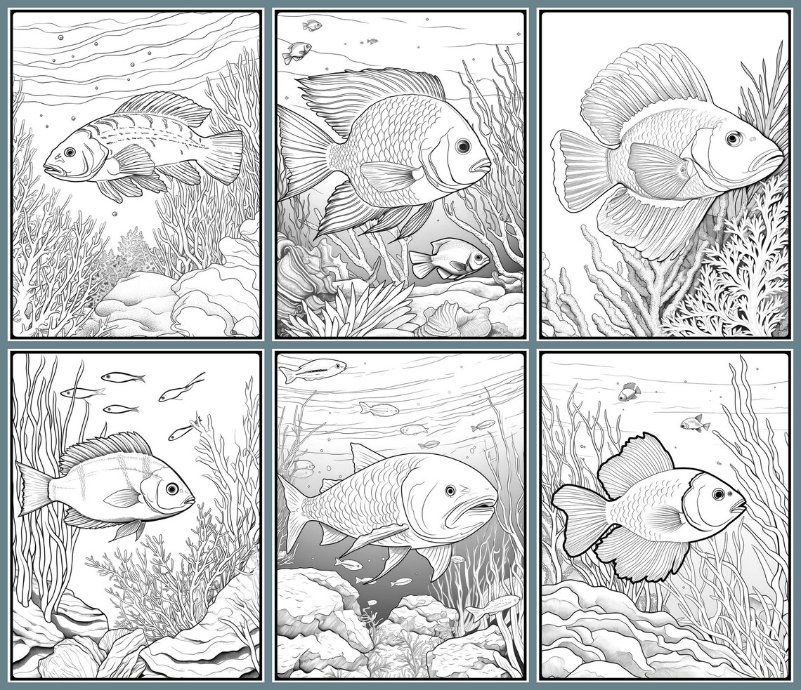 40 Aquarium Fish Coloring Pages, Ocean Fish Printable Grayscale ...
