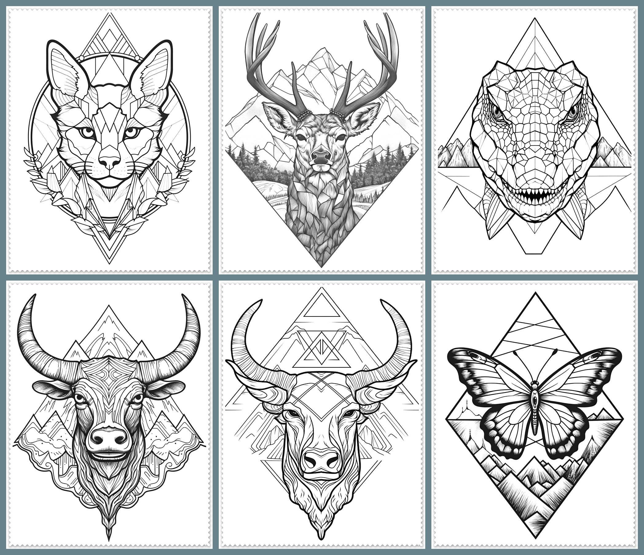 30 Geometric Animal Coloring Pages Zen Mandala Printable - Etsy