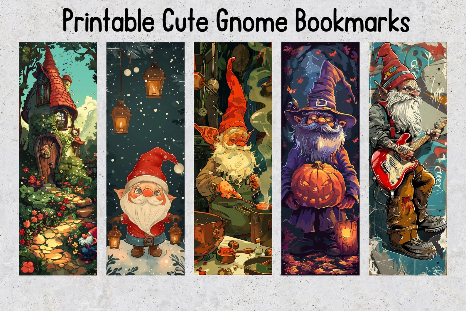 50 Cute Gnome Printable Bookmarks, Cute Gnome Digital Download Bookmark ...