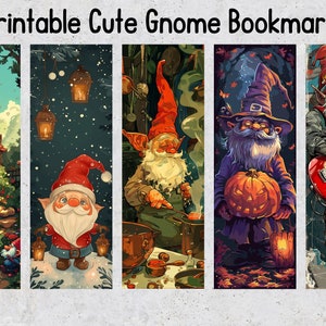 50 Cute Gnome Printable Bookmarks, Cute Gnome Digital Download Bookmark ...