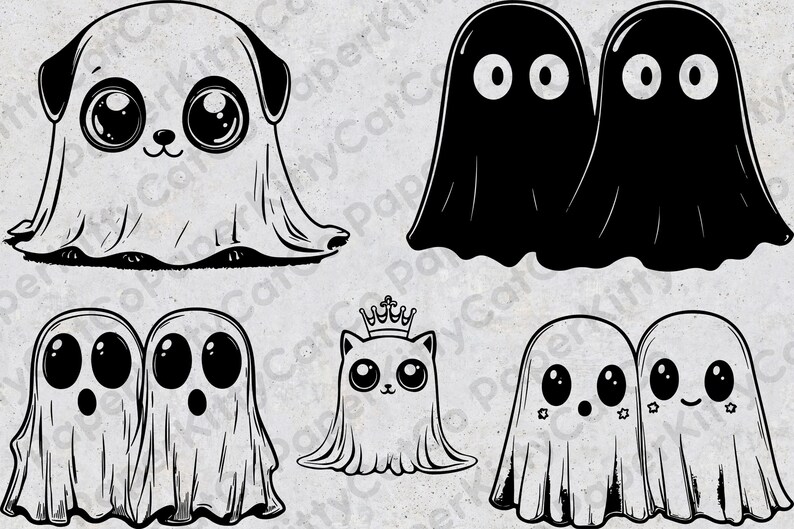 40 Cute Halloween Ghost PNG & SVG Bundle, Cute Ghost SVG Silhouettes ...