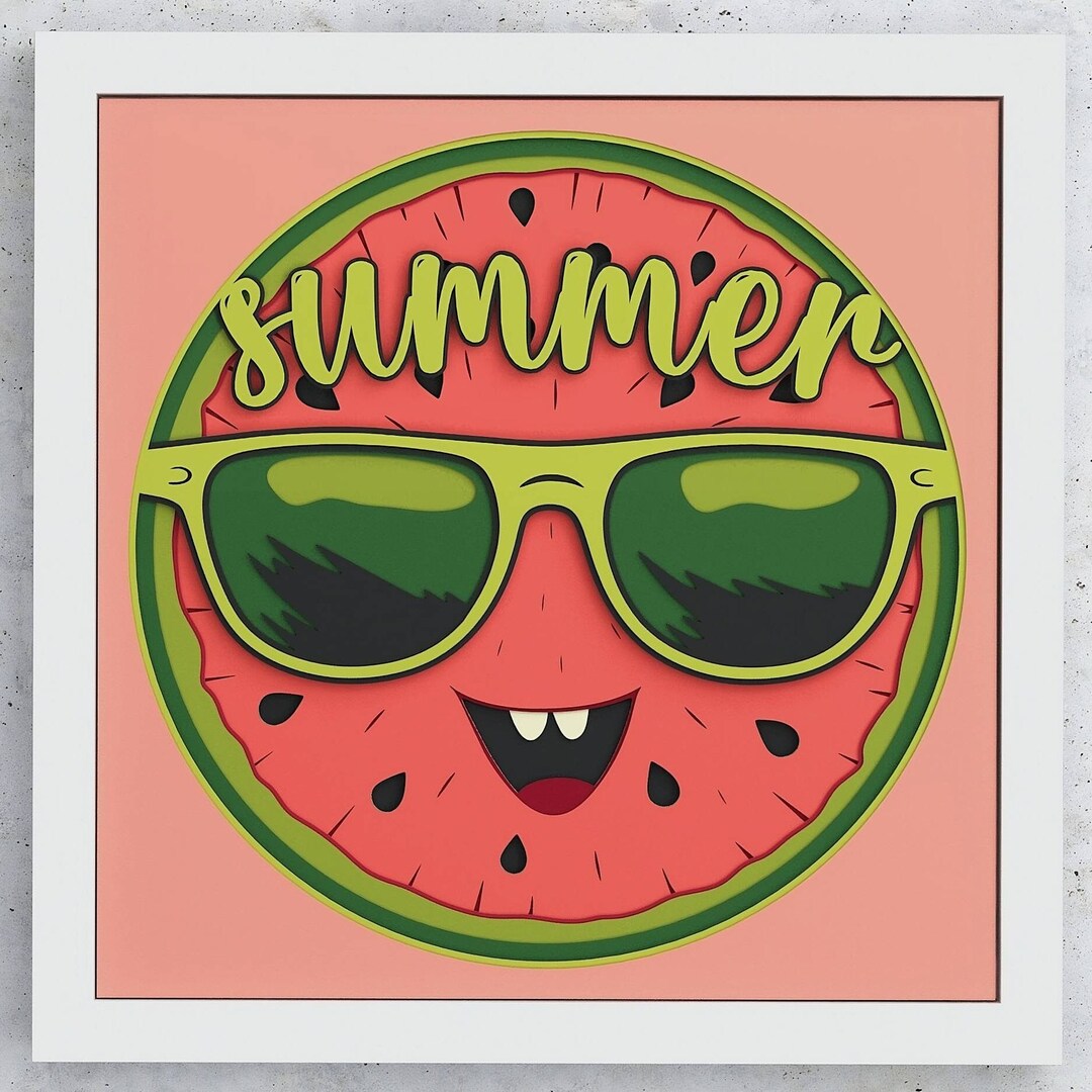 Summer Watermelon Shadow Box Cricut SVG, Summer SVG Layered Design for ...