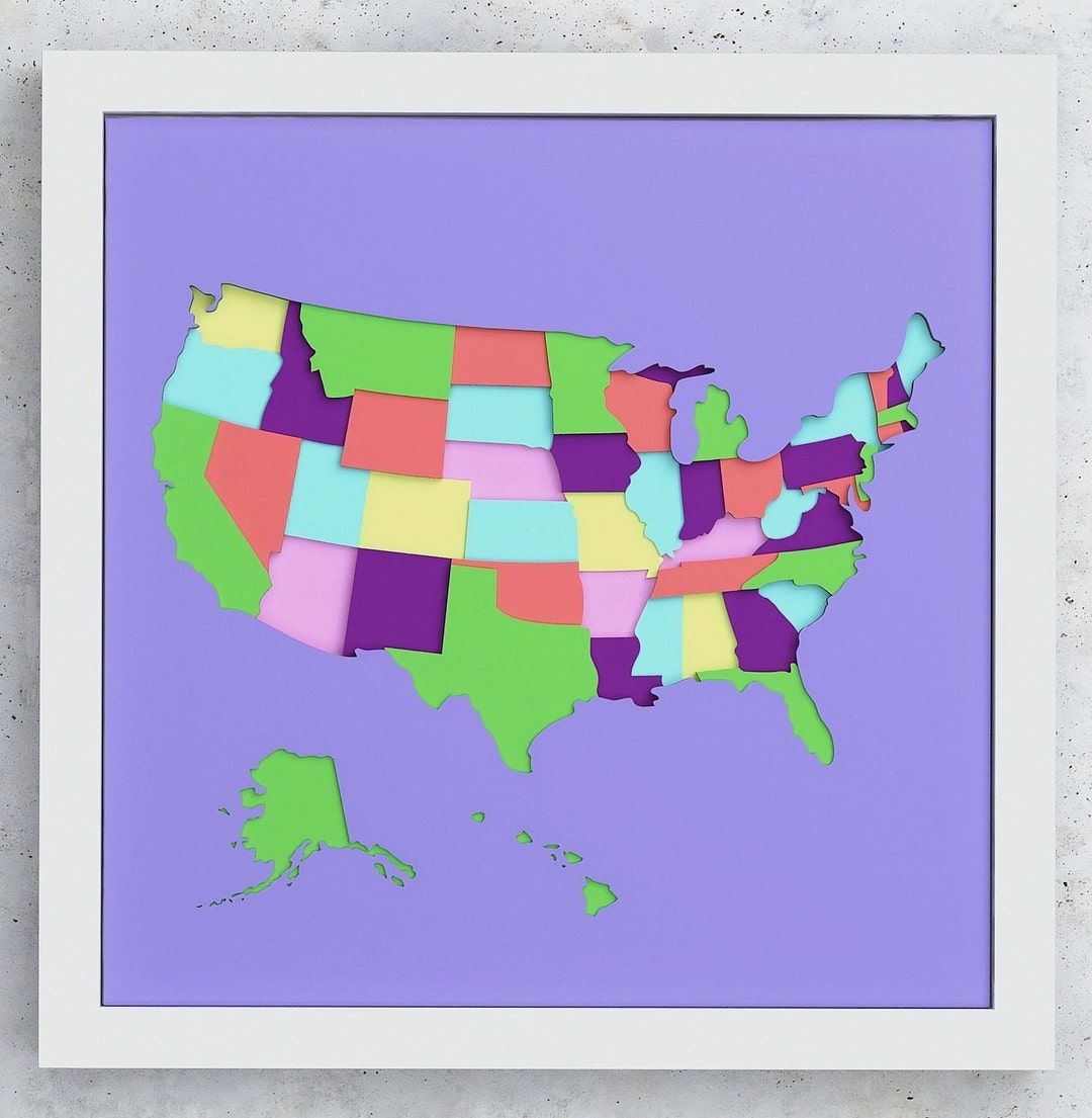 USA Map Shadow Box, SVG Layered Design for Cricut Silhouette and Other ...