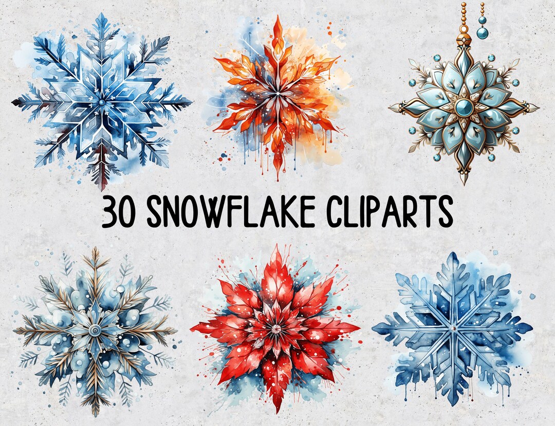 30 Snowflake PNG Sublimation Clip Art, Set of Transparent PNG Snow ...
