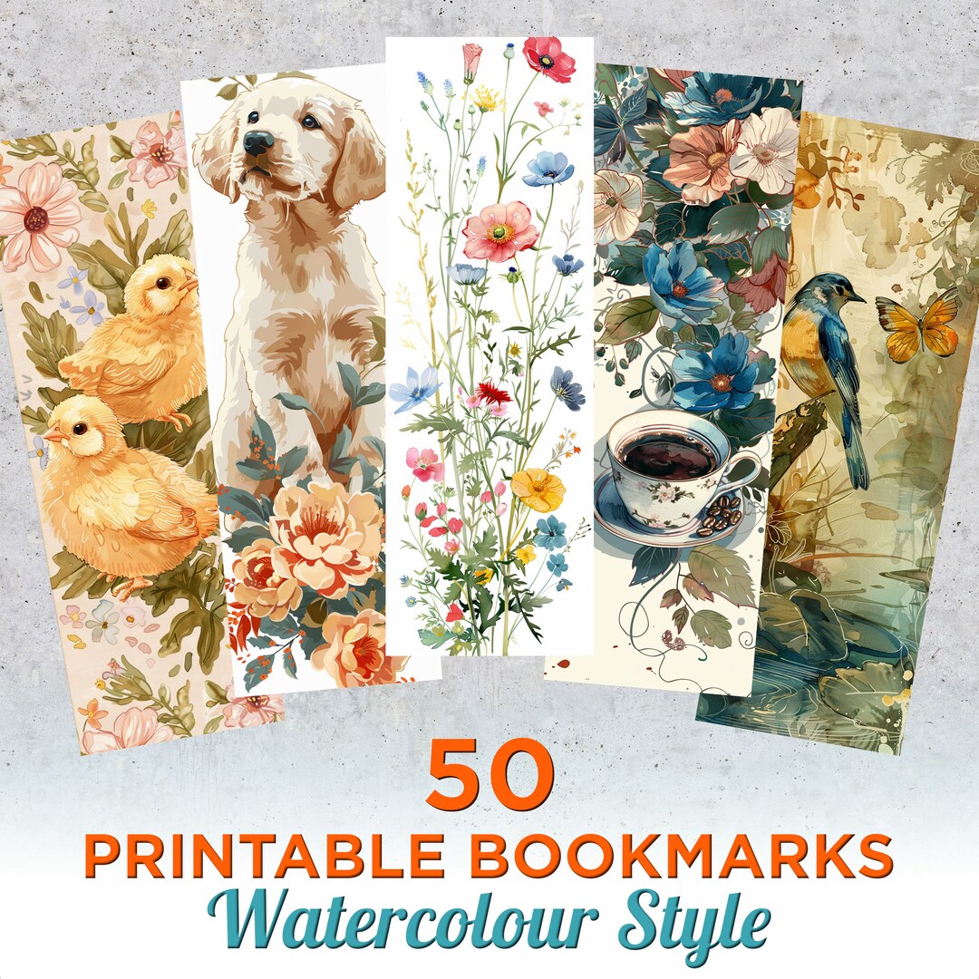50 Watercolour Printable Bookmarks, Watercolour Digital Download ...