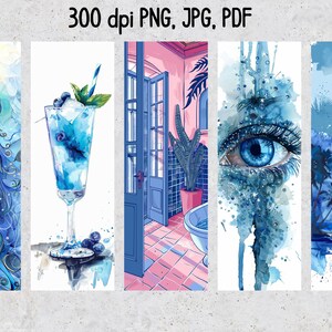 50 Total Blue Printable Bookmarks, Blue Digital Download Bookmark ...