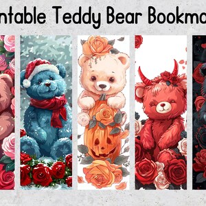 40 Teddy Bear Printable Bookmarks, Toy Bear Digital Download Bookmark ...