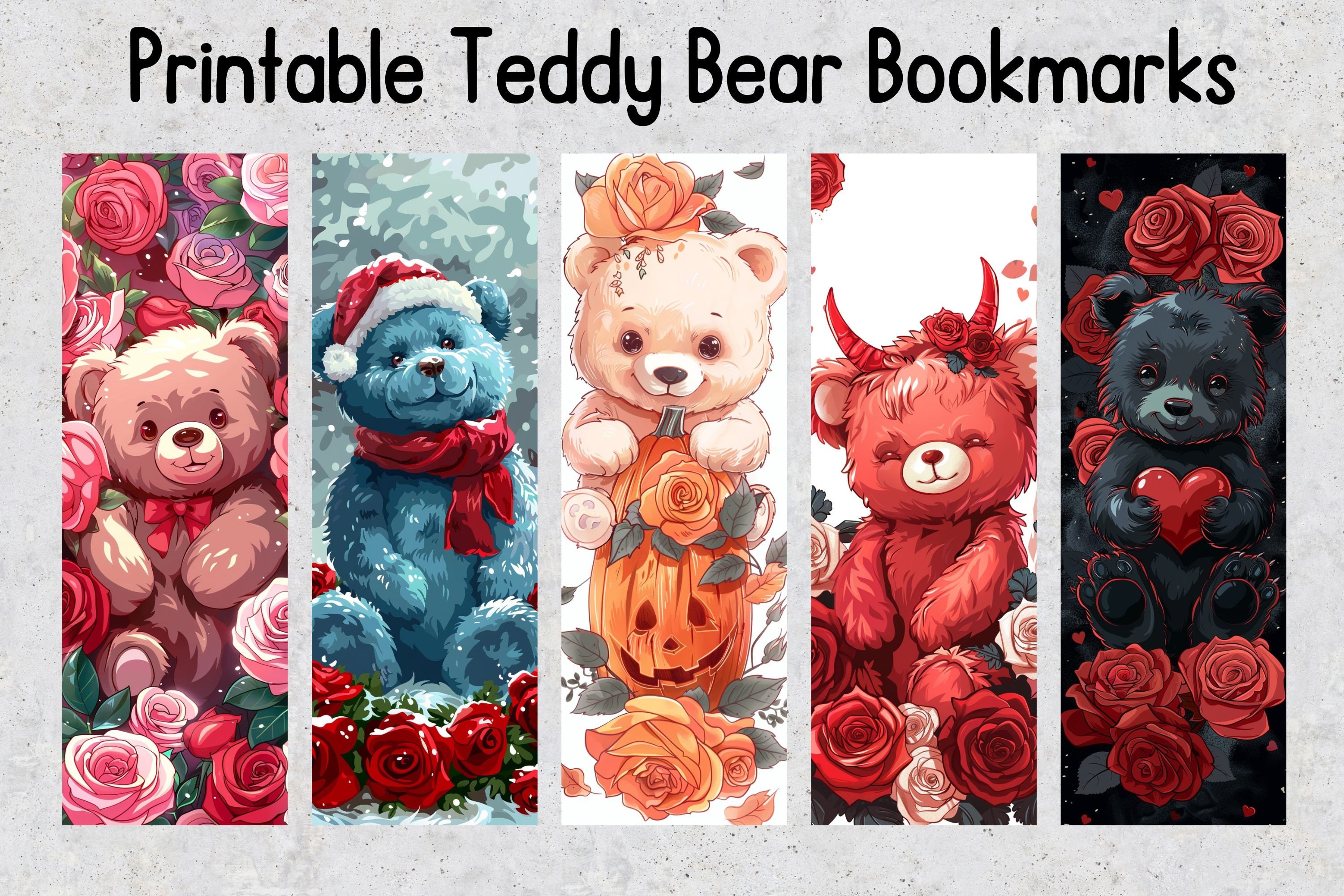40 Teddy Bear Printable Bookmarks, Toy Bear Digital Download Bookmark ...