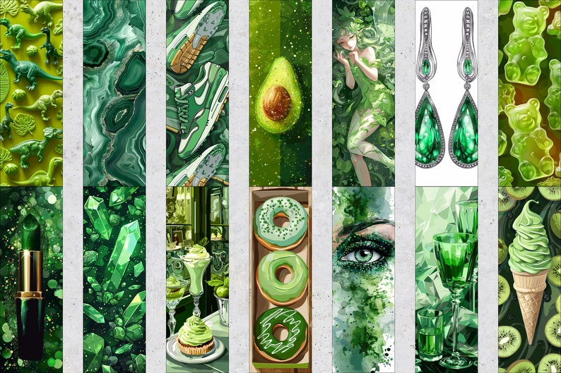 50 Total Green Printable Bookmarks, Green Digital Download Bookmark ...