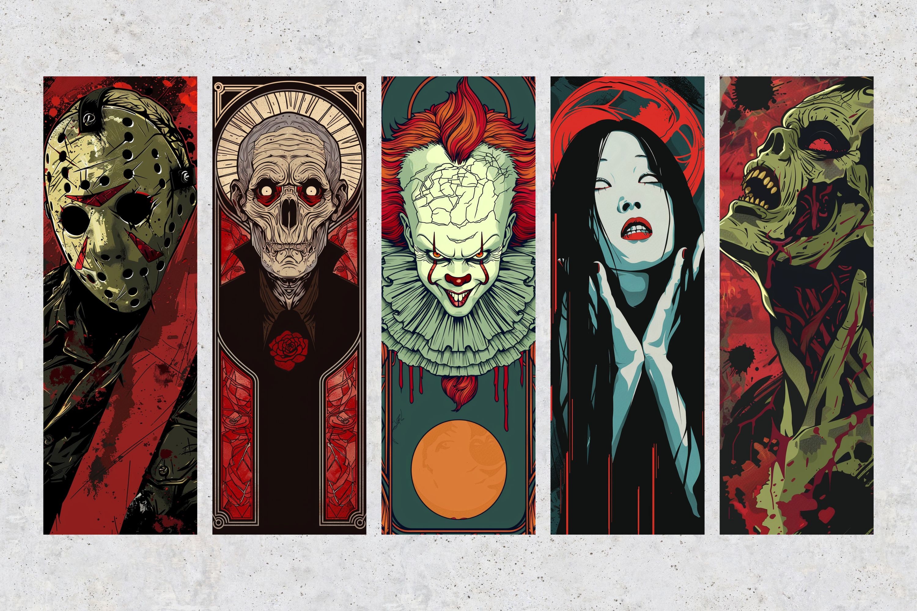 50 Horror Arts Printable Bookmarks, Horror Arts Digital Bookmark Sheets ...