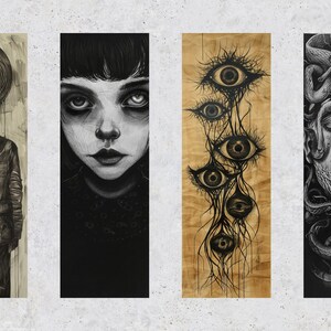 50 Scary Aesthetics Printable Bookmarks, Pencil Drawing Digital ...