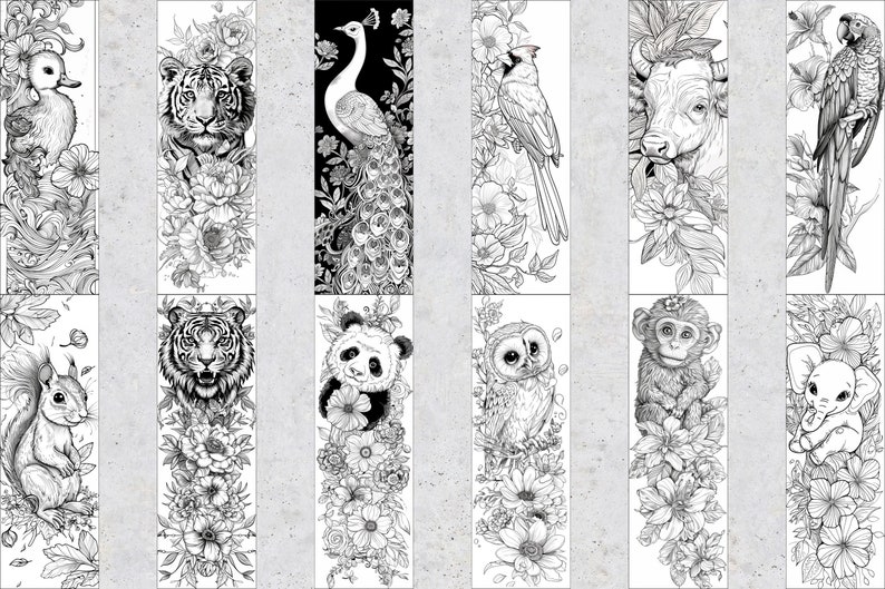 50 Printable Bookmarks for Coloring Animals, Animals Digital Download ...