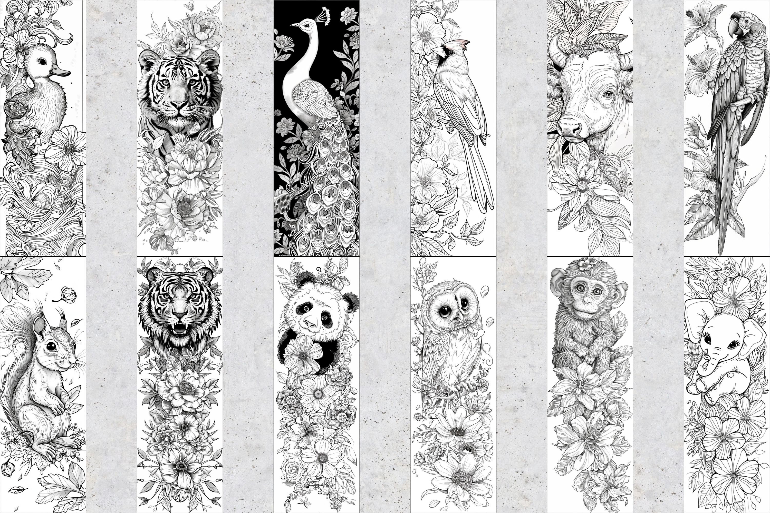 50 Printable Bookmarks for Coloring Animals, Animals Digital Download ...