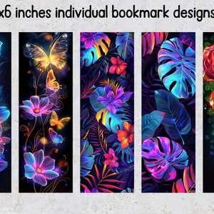 50 Neon Flowers Printable Bookmarks, Floral Digital Download Bookmark ...