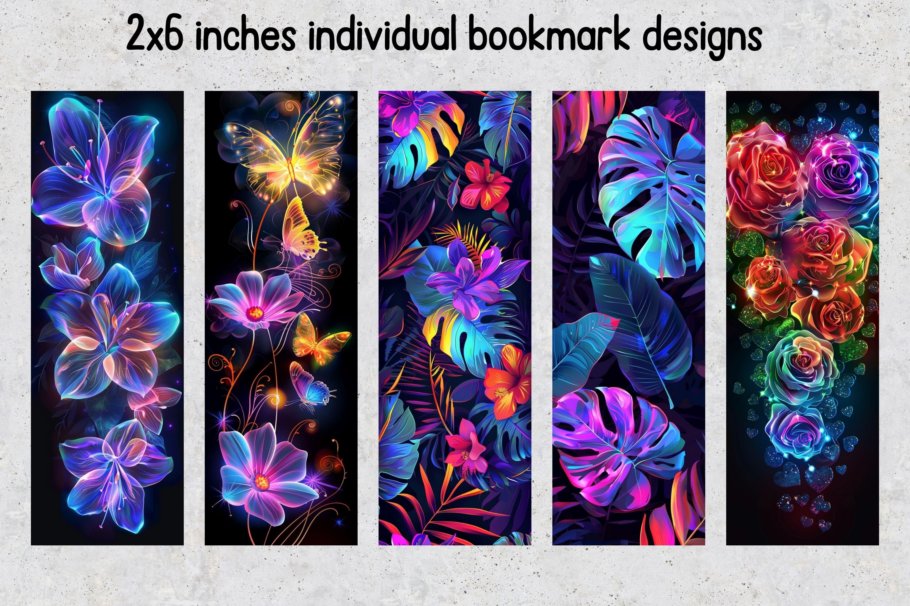 50 Neon Flowers Printable Bookmarks, Floral Digital Download Bookmark ...