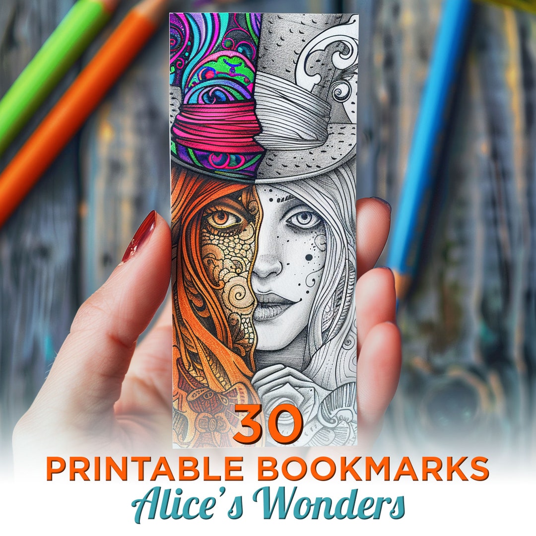 30 Printable Bookmarks for Coloring Alice, Wonderland Digital Download ...