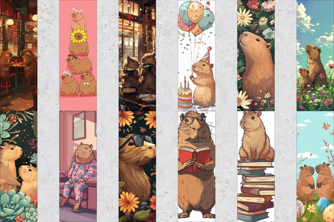 50 Capybara Printable Bookmarks, Capybara Digital Download Bookmark ...