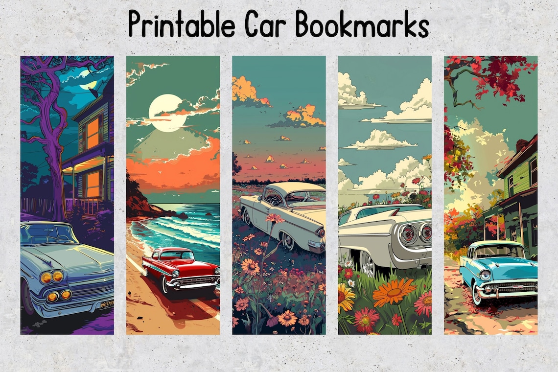 50 Car Printable Bookmarks, Car Digital Download Bookmark Sheets ...
