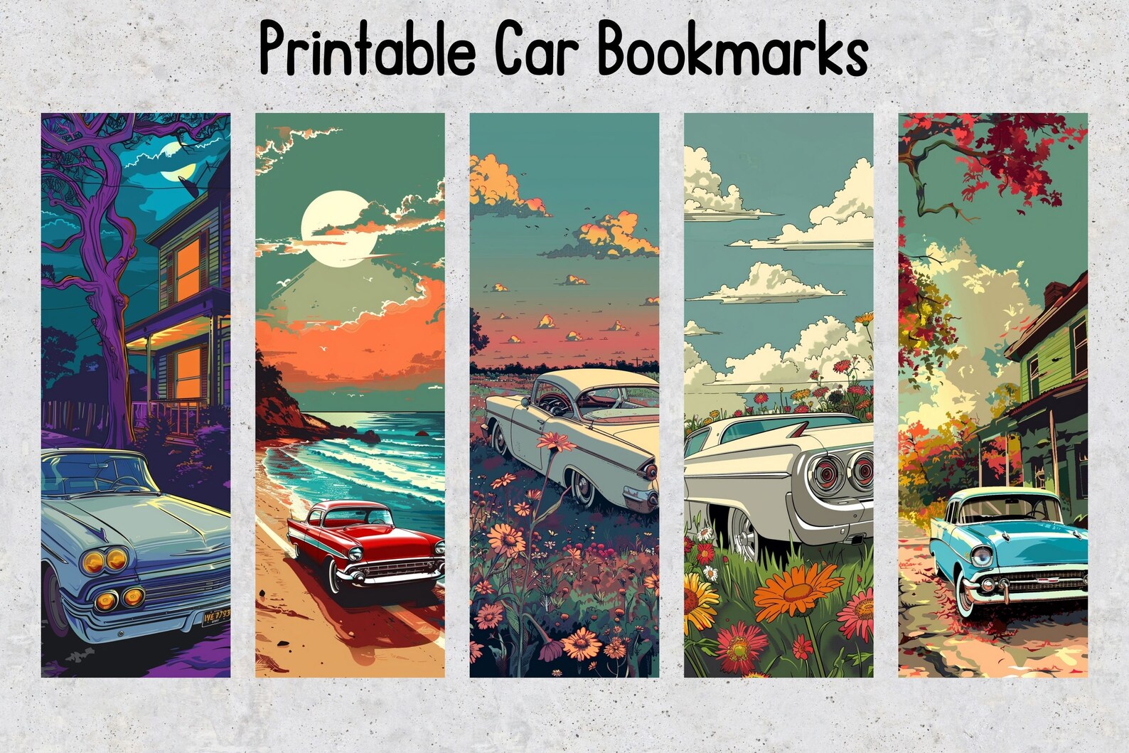 50 Car Printable Bookmarks, Car Digital Download Bookmark Sheets ...
