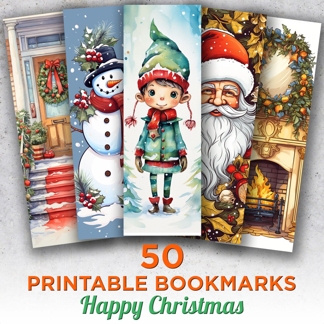 50 Christmas Printable Bookmarks, Christmas Digital Download Bookmark ...