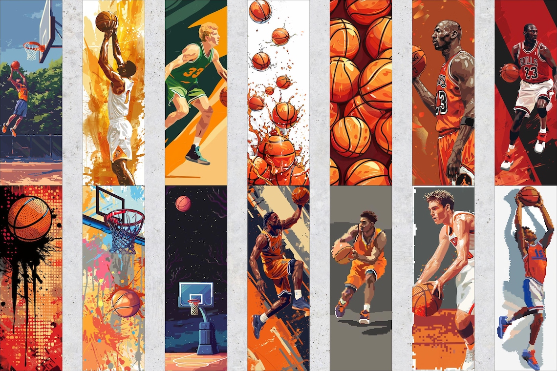 50 Basketball Printable Bookmarks, Basketball Digital Bookmark Sheets ...