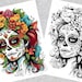 25 Sugar Skull Girls Coloring Pages, Adults Printable Grayscale ...