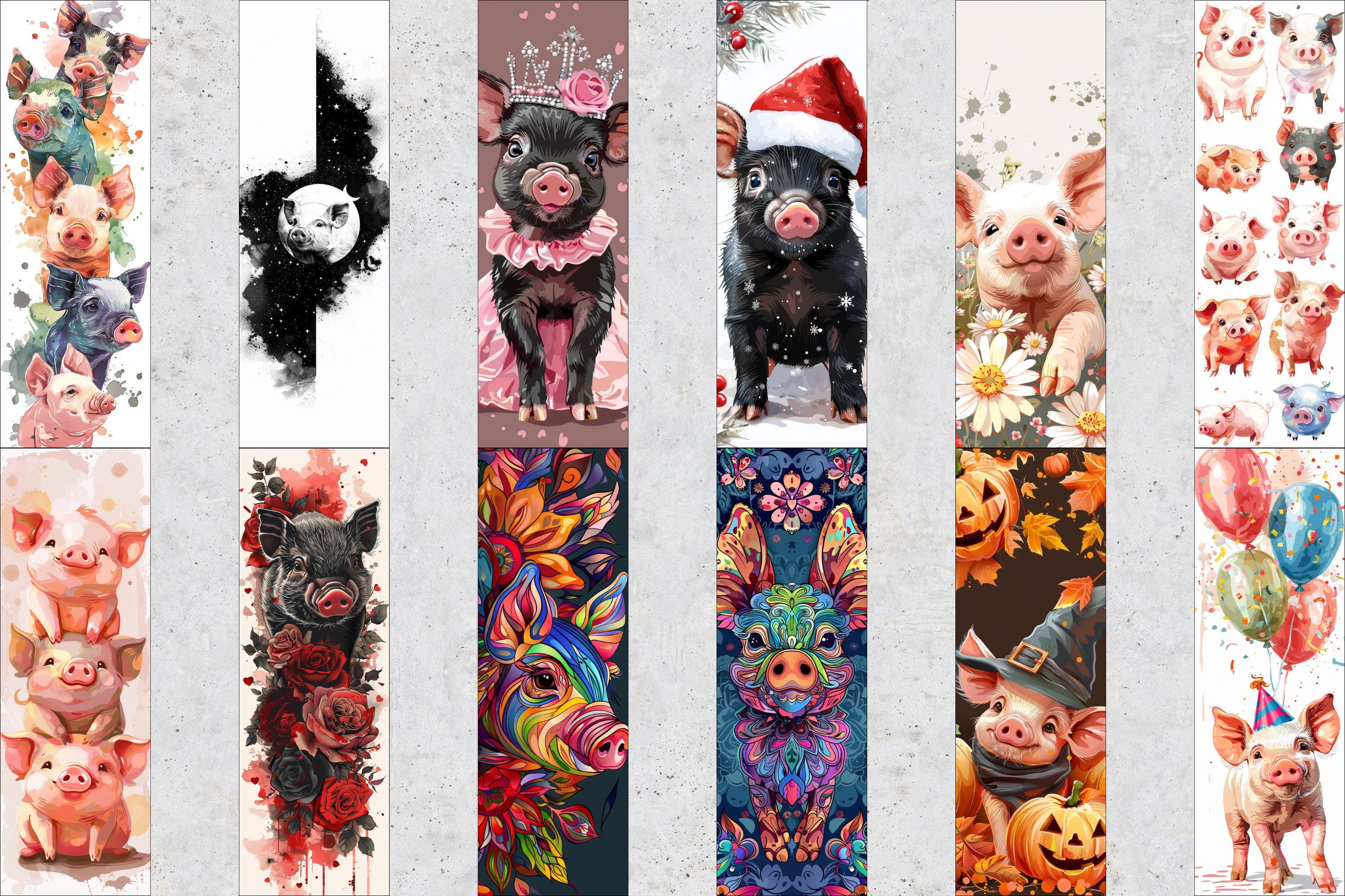 50 Mini Pig Printable Bookmarks, Mini Pig Digital Bookmark Sheets, Mini ...