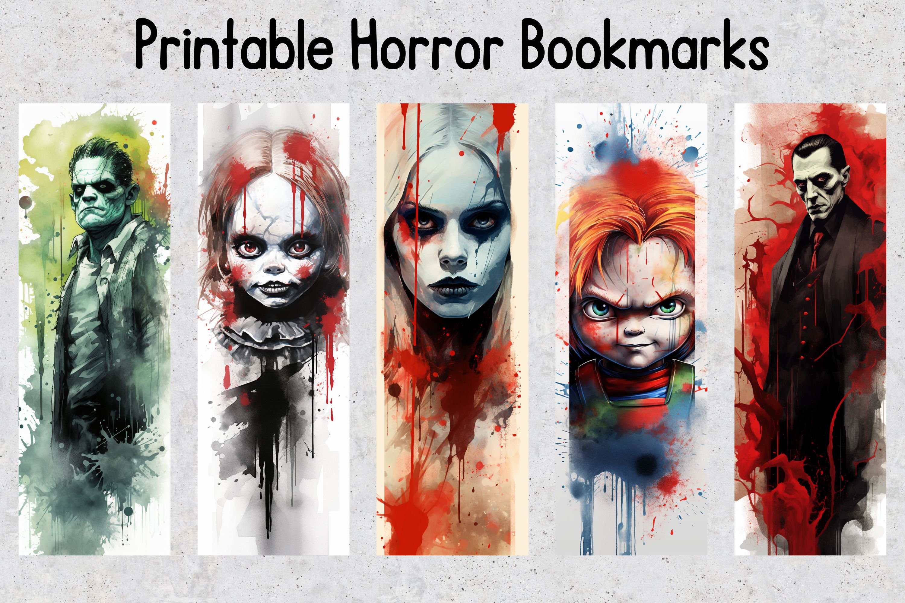 45 Horror Printable Bookmarks, Horror Digital Bookmark Sheets, Horror ...