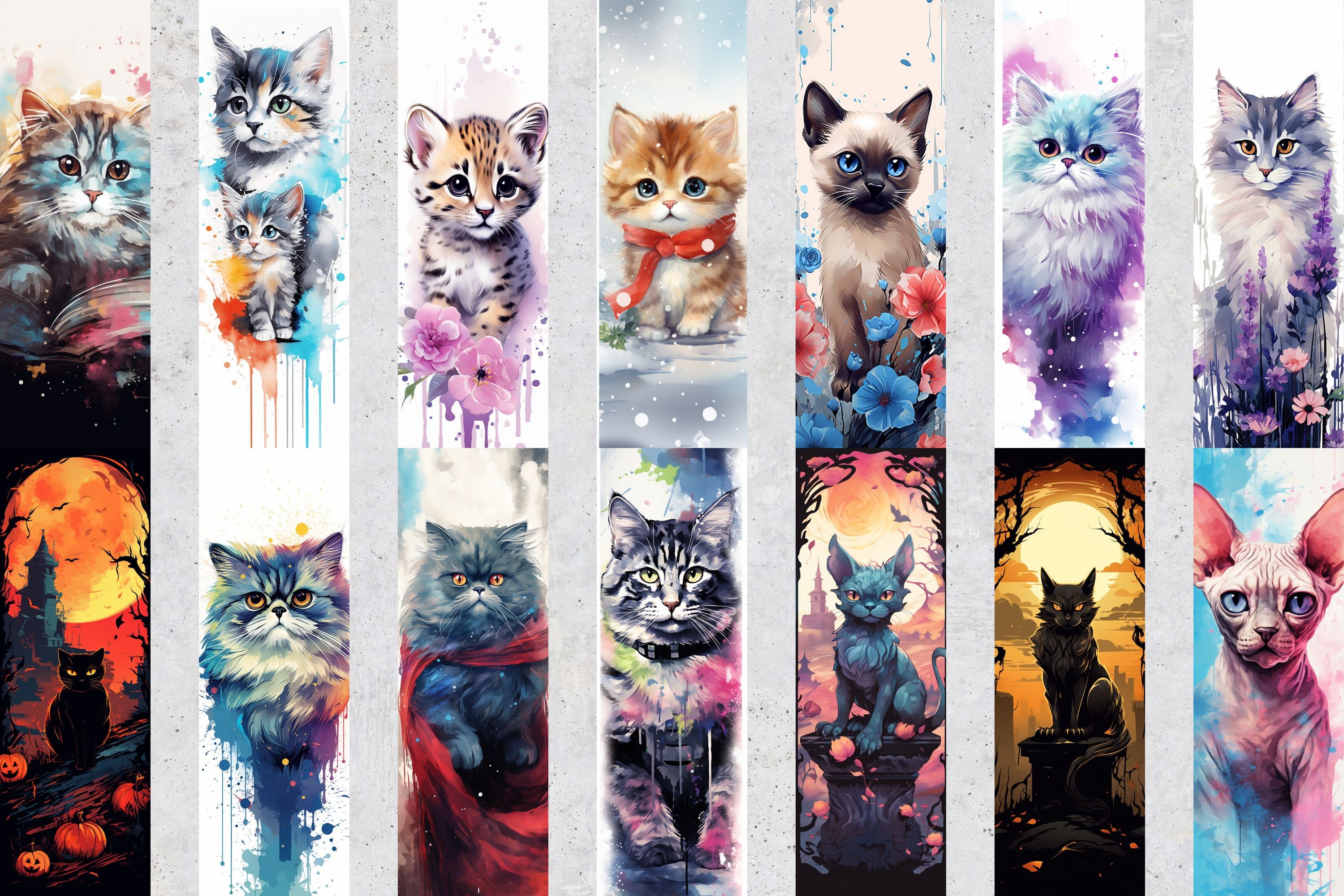 50 Cute Cat Printable Bookmarks, Kitten Digital Bookmark Sheets, Cat ...