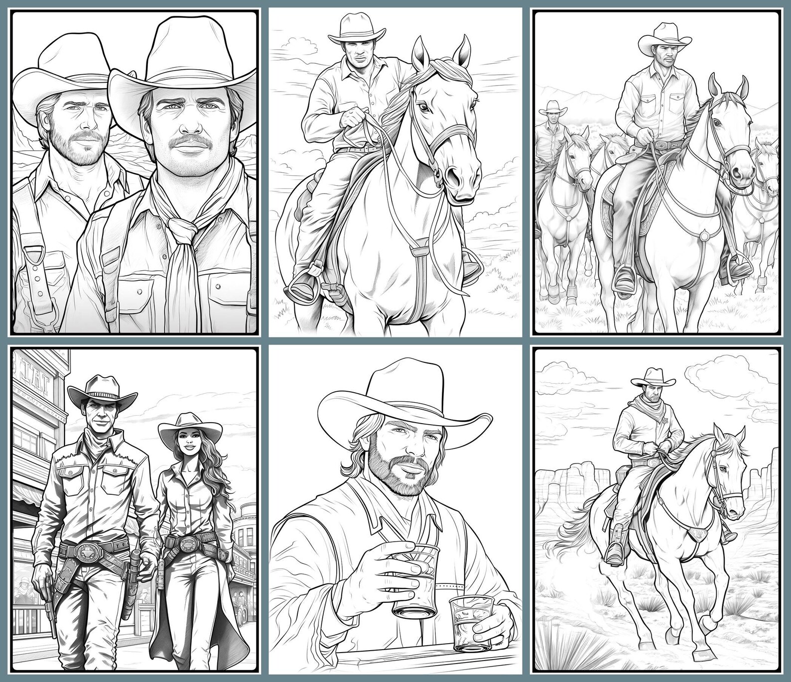 40 Wild West Coloring Pages, Adults Printable Cowboy Coloring Book ...