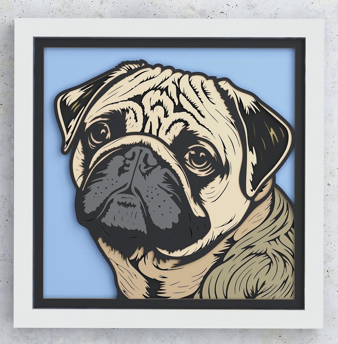 Pug Dog Shadow Box, Pug Dog SVG Layered Design for Cricut Silhouette ...