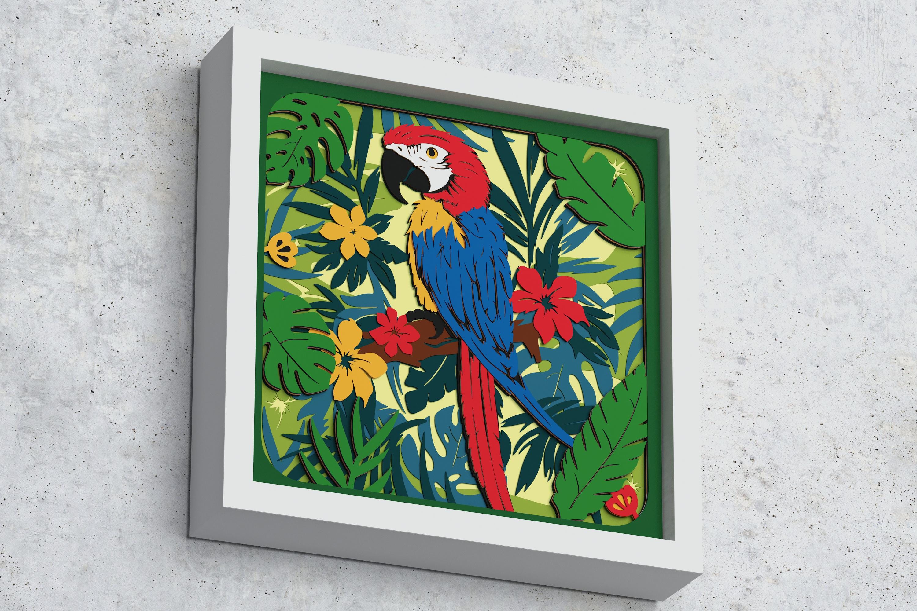 Parrot Shadow Box, Parrot 3D Layered SVG, Jungle Parrot Layered Design ...