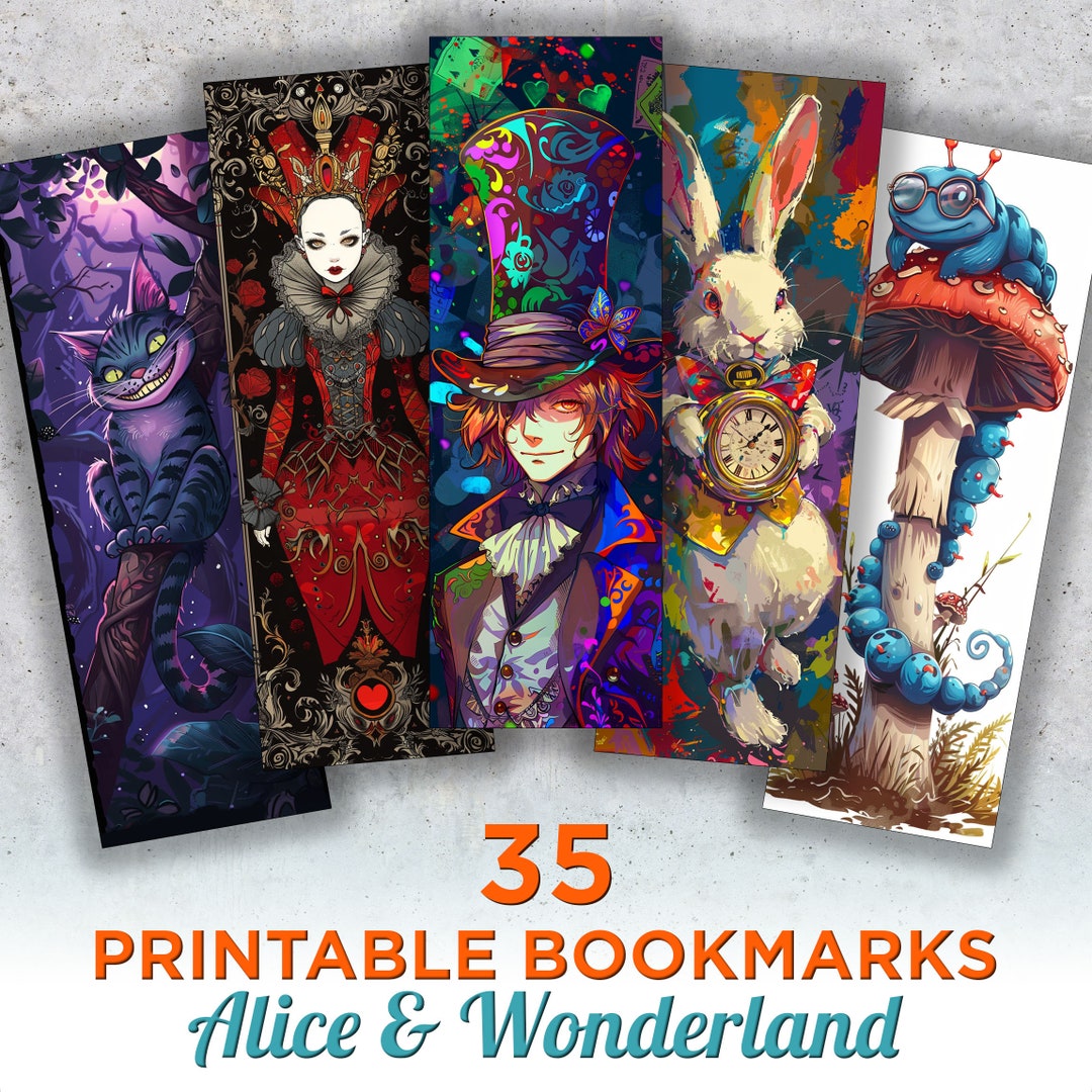 35 Alice Printable Bookmarks, Wonderland Digital Download Bookmark ...