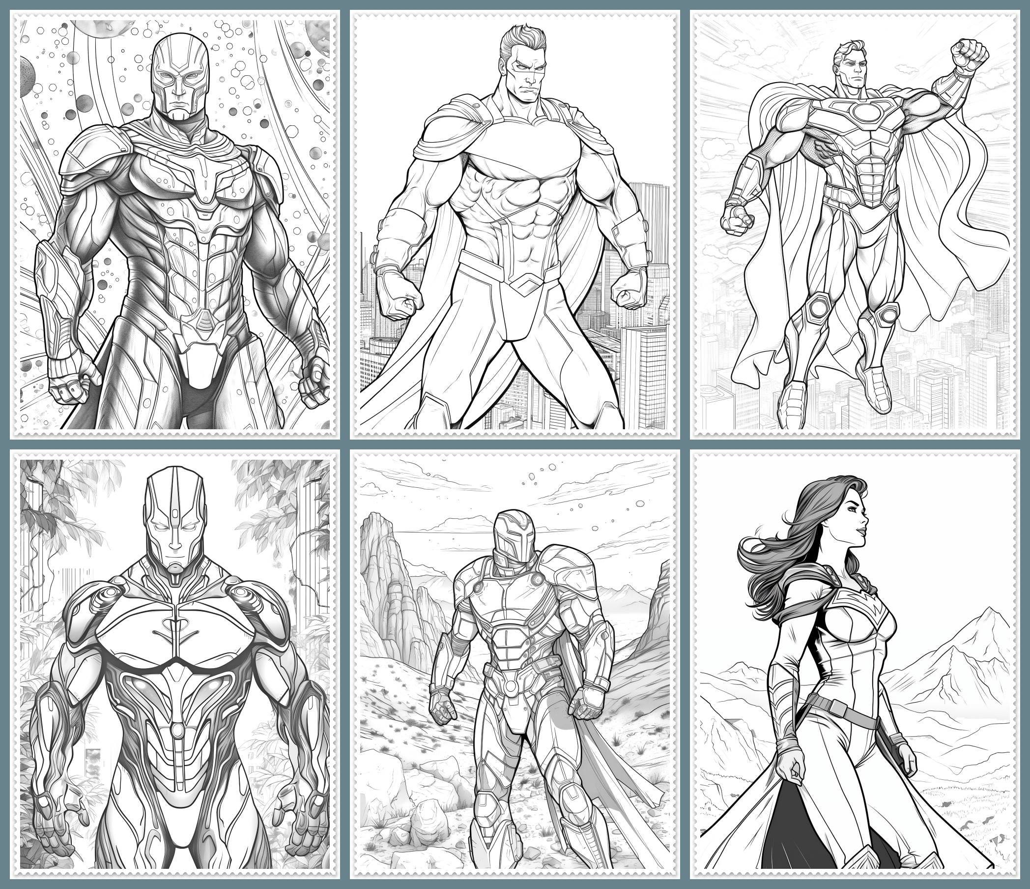 34 Superheroes Coloring Pages, Adults Printable Grayscale Hero Coloring ...