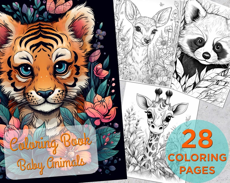 28 Baby Animals Coloring Pages Adults Printable Coloring - Etsy