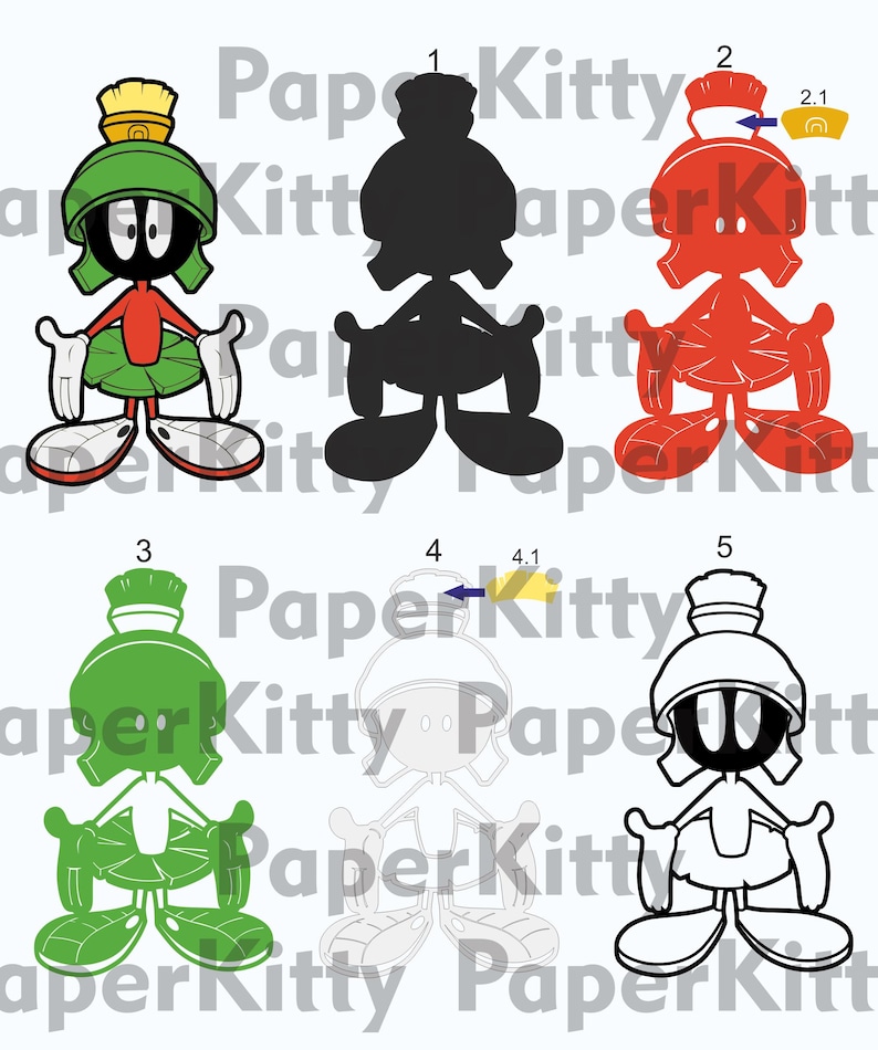 Cartoon Martian Layered Design for Laser and Paper Cutting, Marvin SVG ...