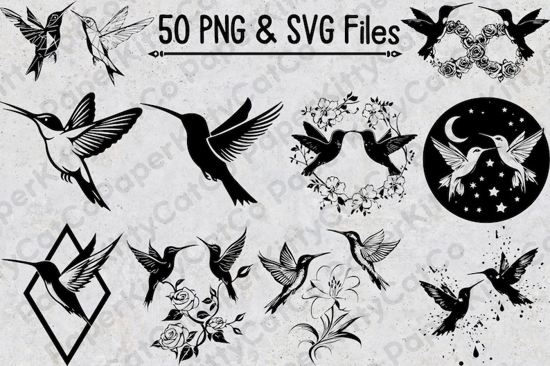 50 Hummingbird PNG & SVG Bundle, SVG Silhouettes Sublimation, Bird ...
