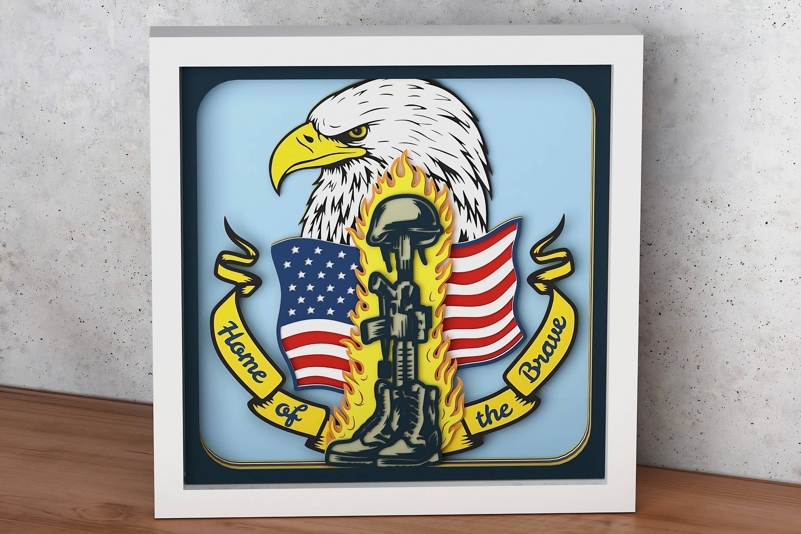 Home of the Brave Shadow Box, Memorial Day SVG Layered Design for ...