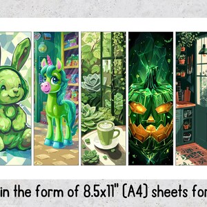 50 Total Green Printable Bookmarks, Green Digital Download Bookmark ...