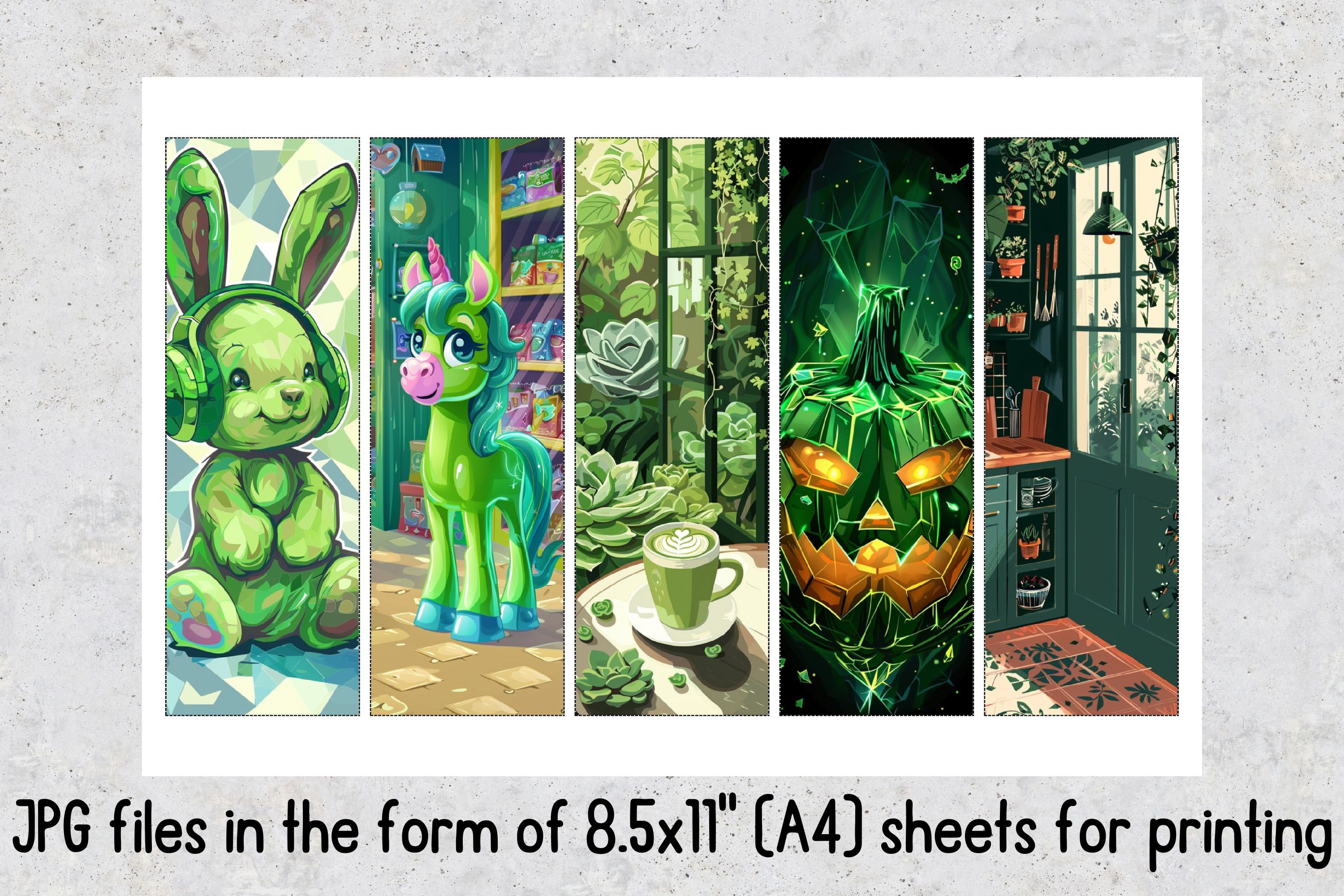 50 Total Green Printable Bookmarks, Green Digital Download Bookmark ...
