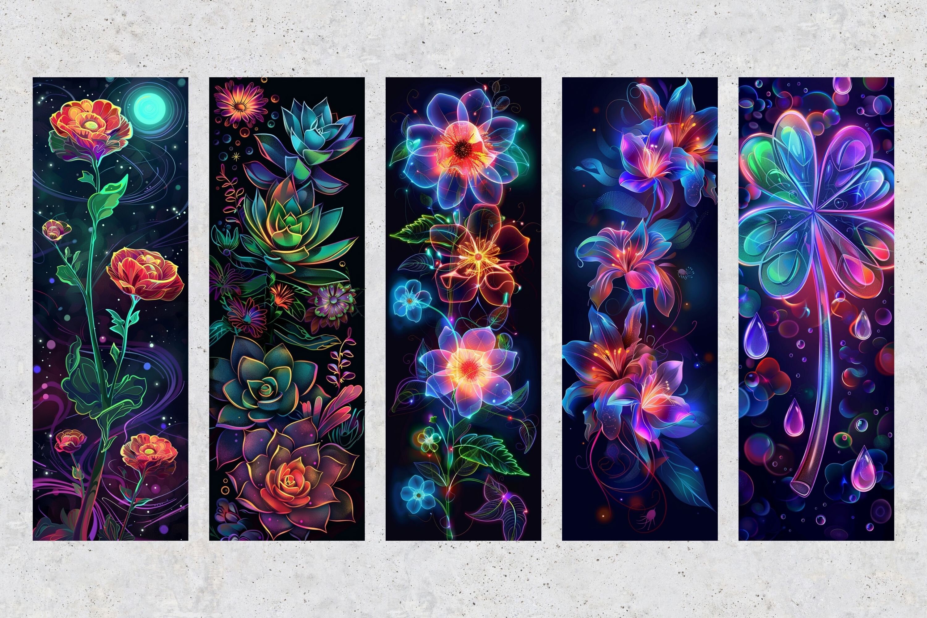 50 Neon Flowers Printable Bookmarks, Floral Digital Download Bookmark ...