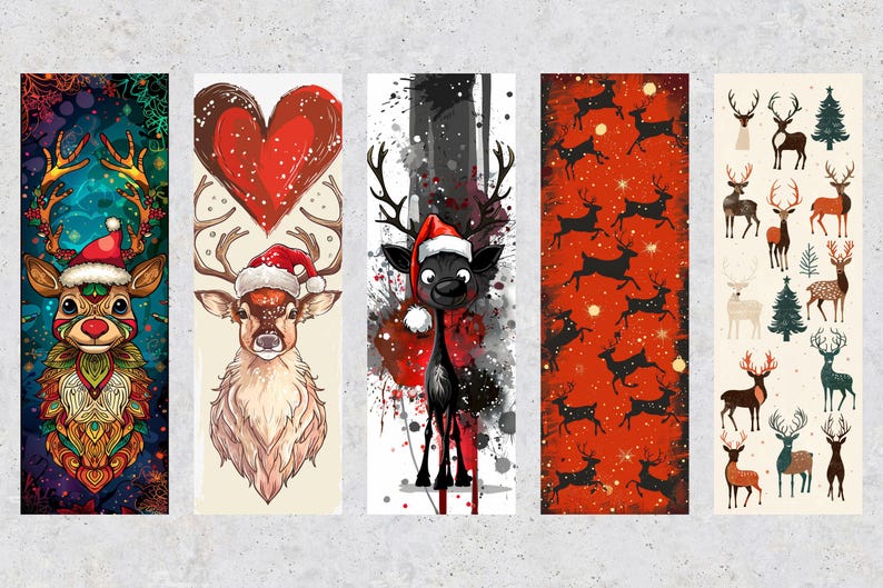 50 Santa's Reindeer Printable Bookmarks, Christmas Deer Rudolph Digital ...