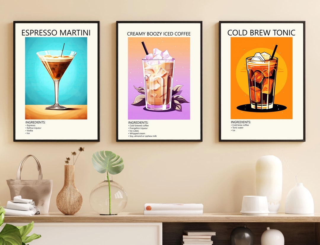 Set of 3 Coffee Cocktails Posters, Filter Coffee Printable Arts, Filter ...