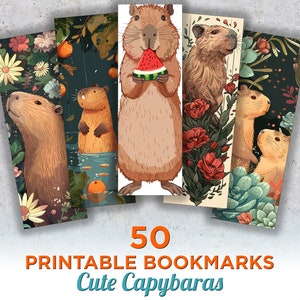 50 Capybara Printable Bookmarks, Capybara Digital Download Bookmark ...