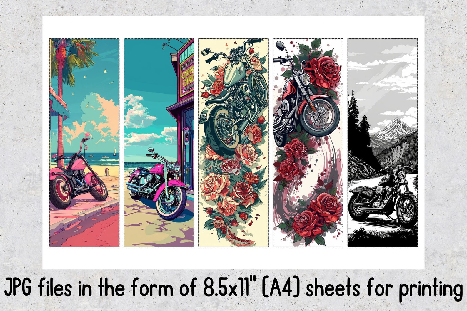50 Motorbike Printable Bookmarks, Motorcycle Digital Download Bookmark ...